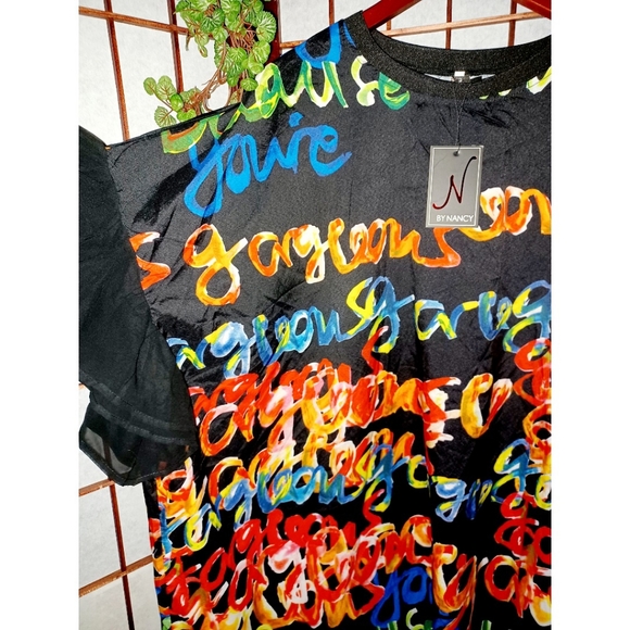 N By Nancy | Dresses | N By Nancy Black Multi Graphic Cursive Print ...